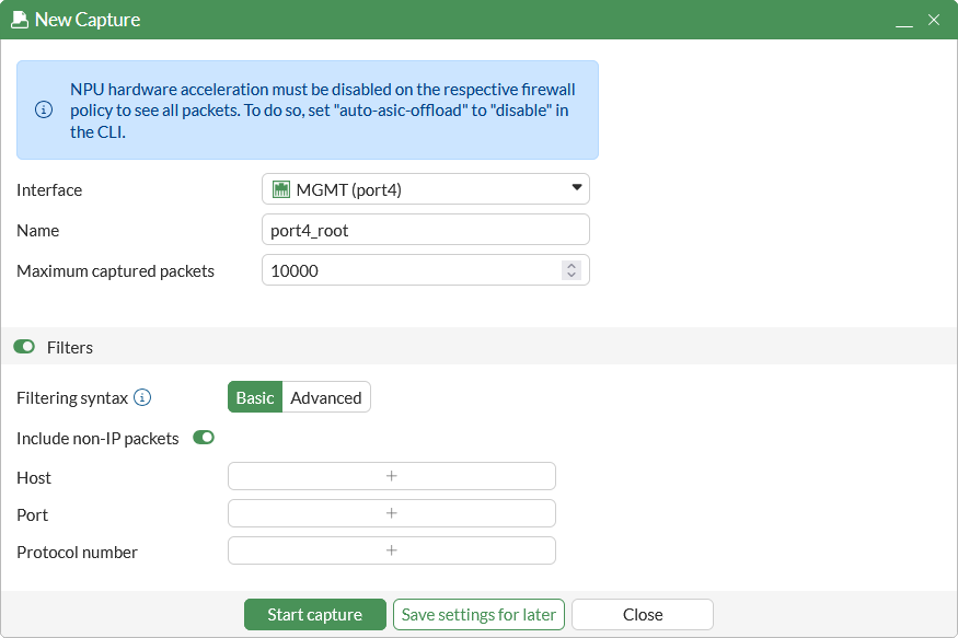 Using the packet capture tool | FortiGate / FortiOS 7.6.4 | Fortinet Document Library
